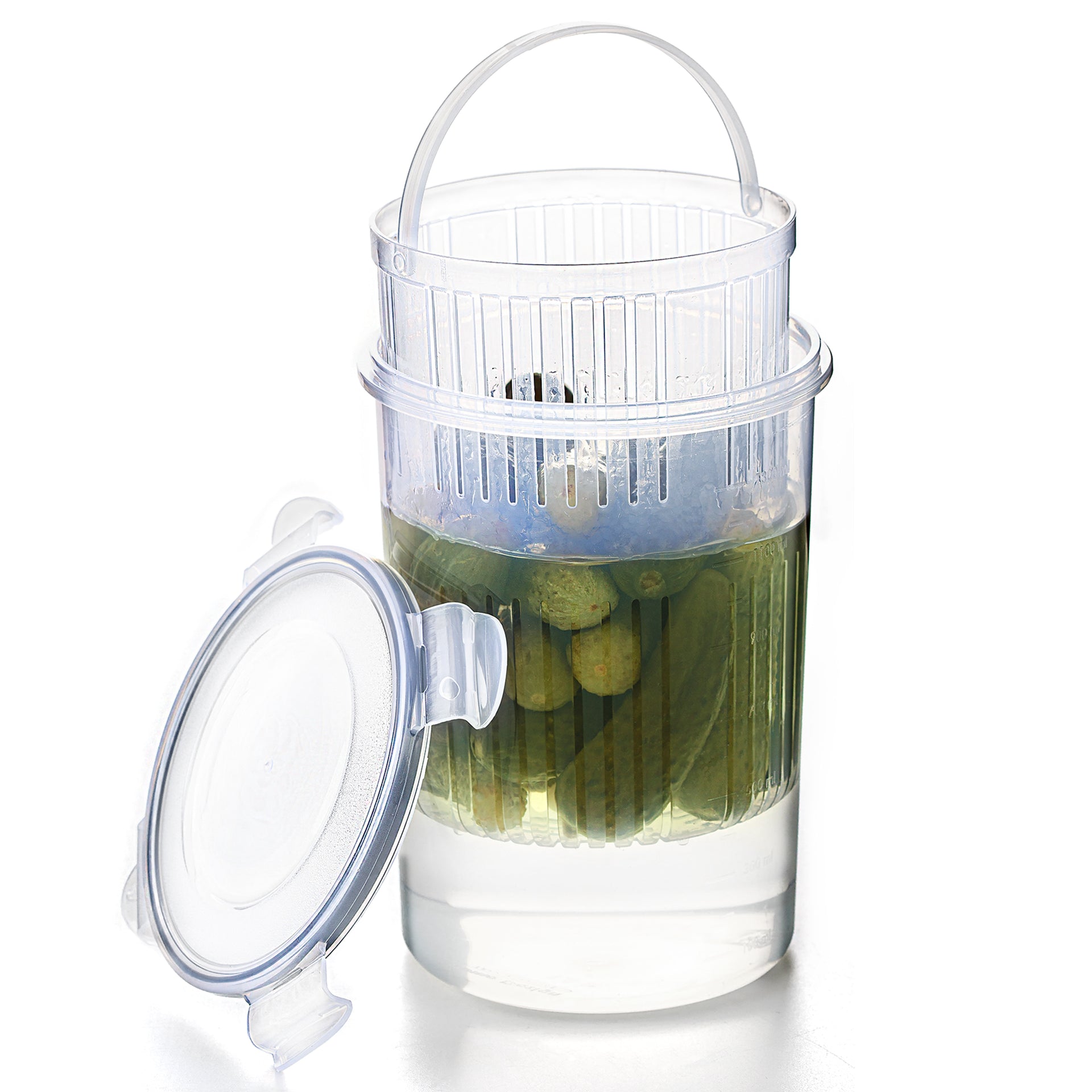 home pickle container with strainer