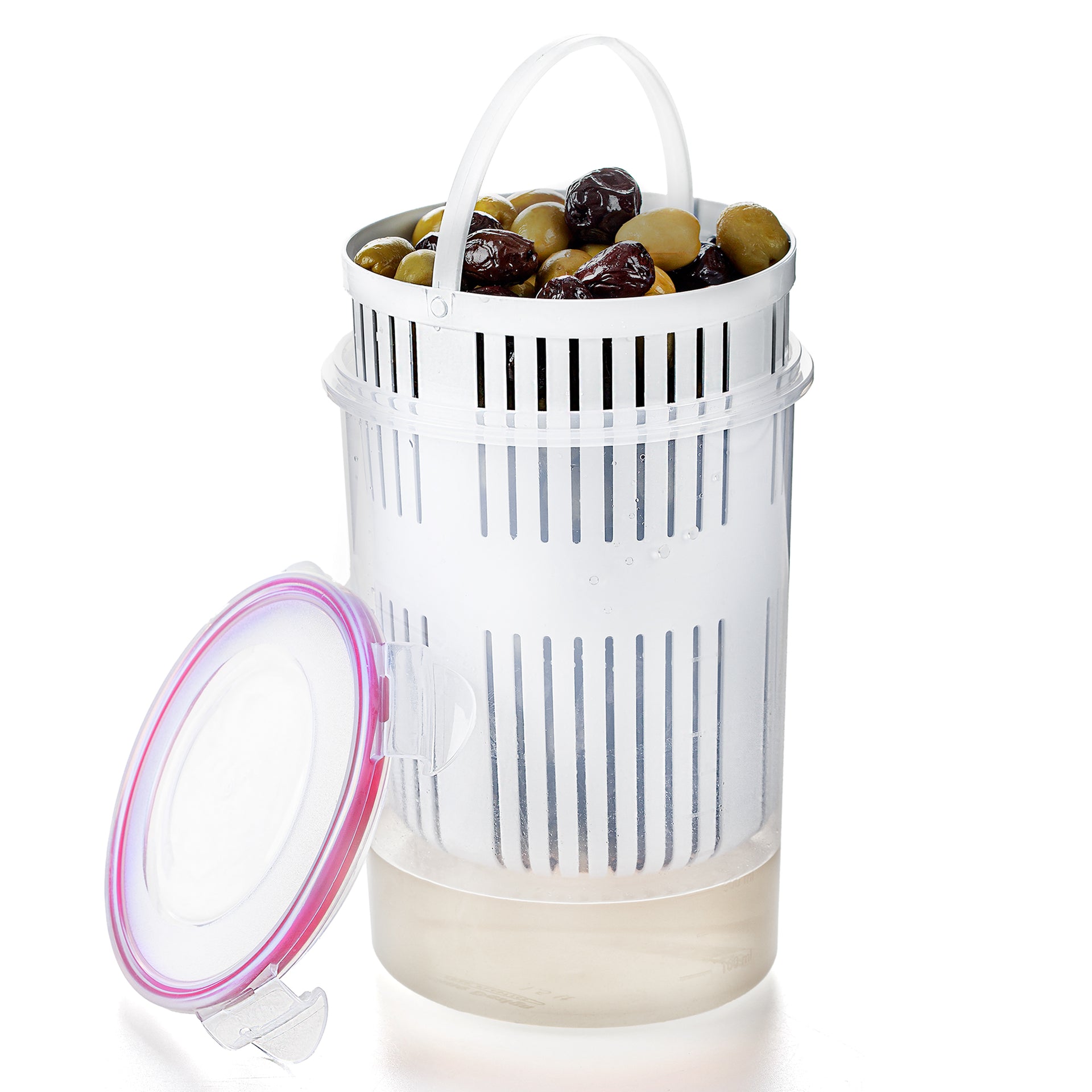home pickle container with strainer