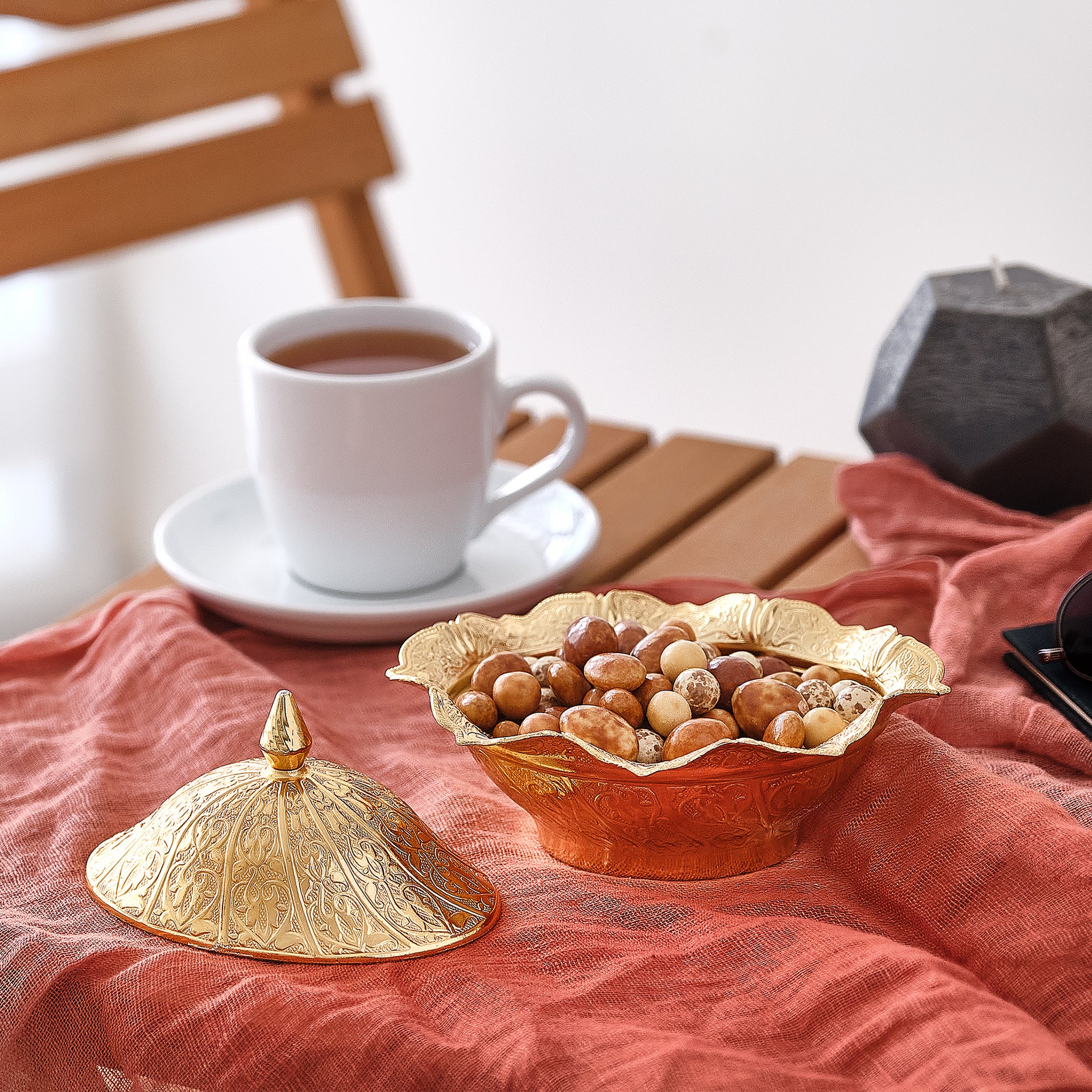 container with cute lid ottoman design serving dish food grade metallic ...