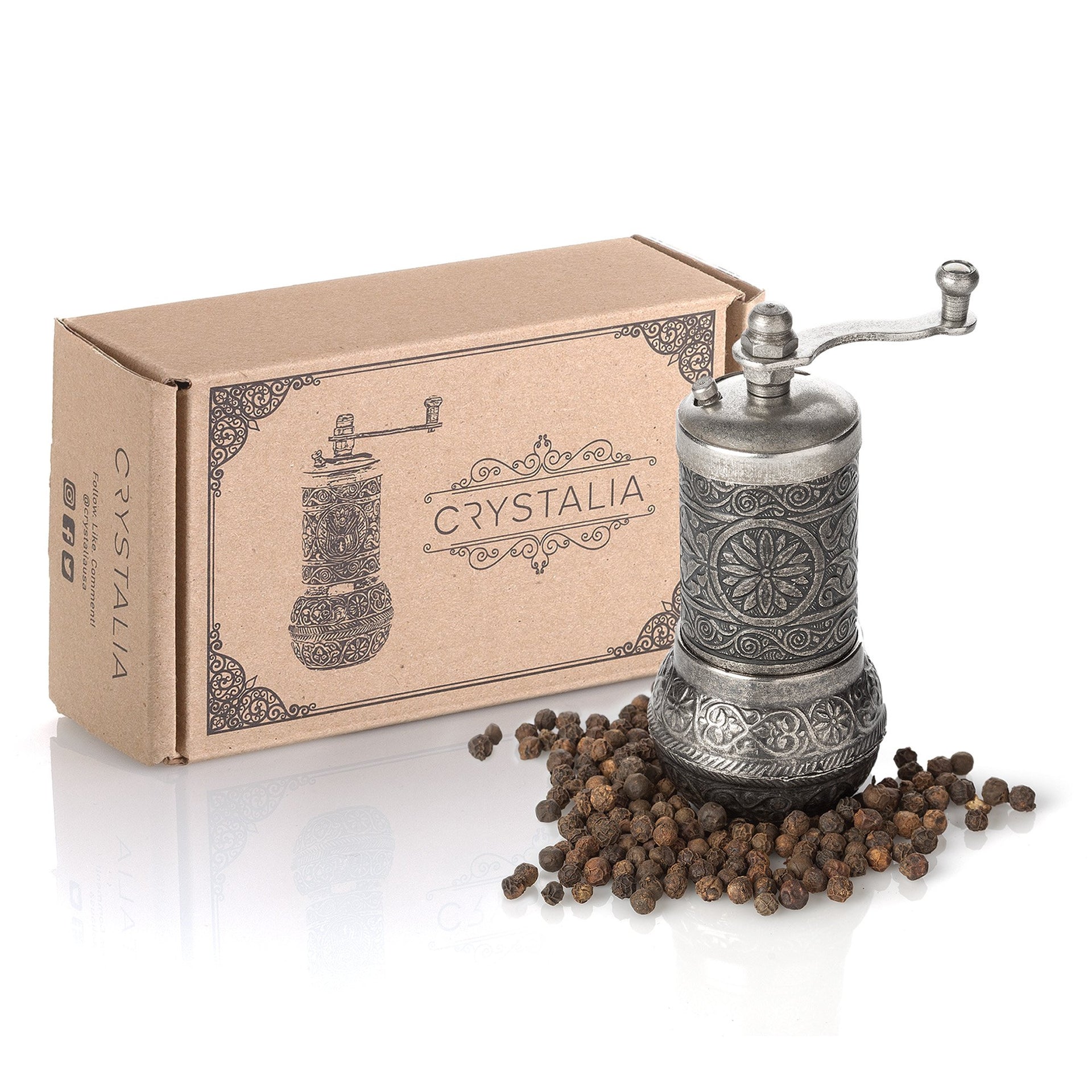 home crystalia black pepper and spice grinder manual pepper mill with ...